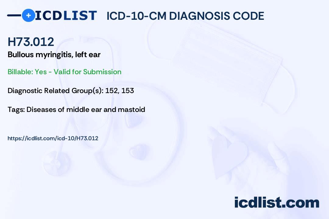 ICD-10-CM Diagnosis Code H73.012 - Bullous myringitis, left ear