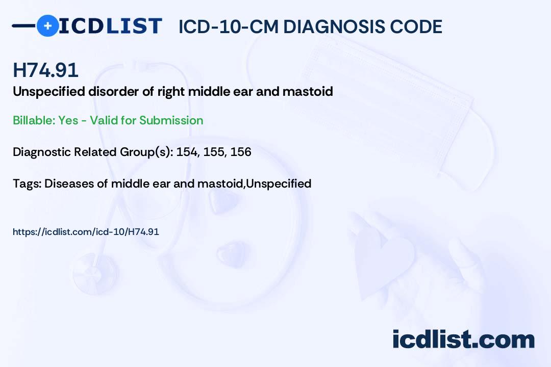 ICD-10-CM Diagnosis Code H74.91 - Unspecified disorder of right middle ...