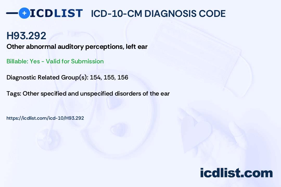 ICD-10-CM Diagnosis Code H93.292 - Other abnormal auditory perceptions ...