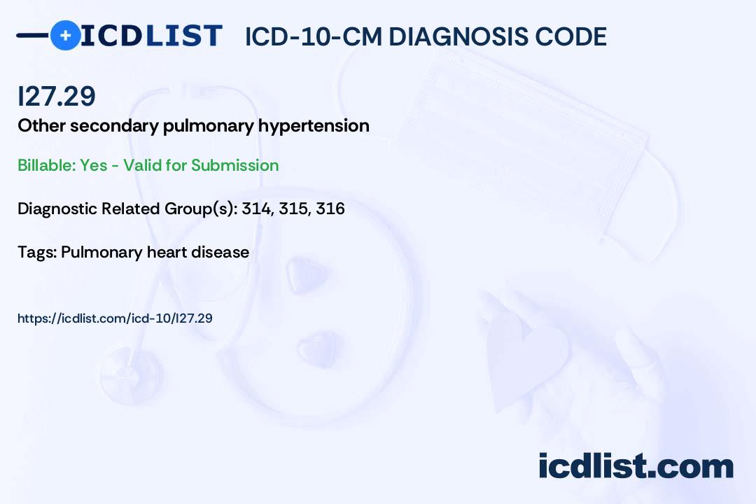 ICD-10-CM Diagnosis Code I27.29 - Other secondary pulmonary hypertension