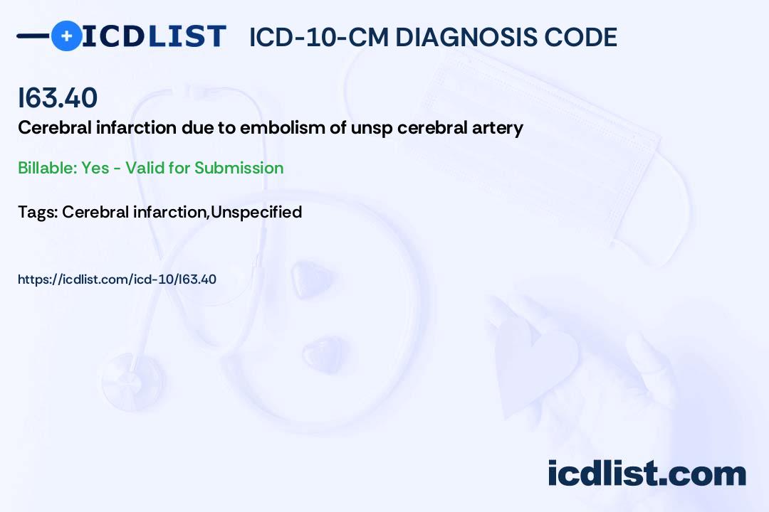 ICD-10-CM Diagnosis Code I63.40 - Cerebral infarction due to embolism ...