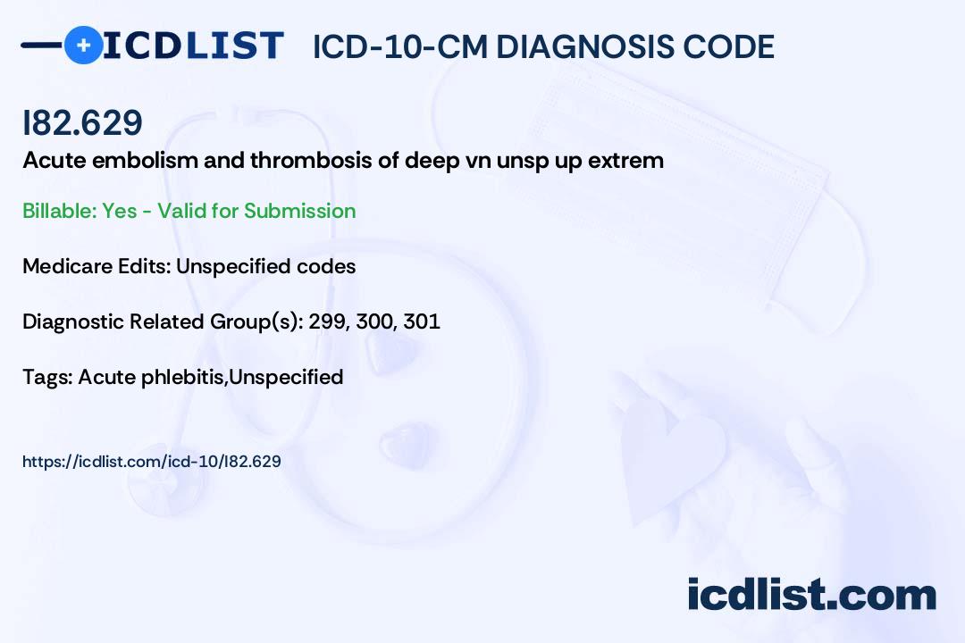 ICD-10-CM Diagnosis Code I82.629 - Acute embolism and thrombosis of ...