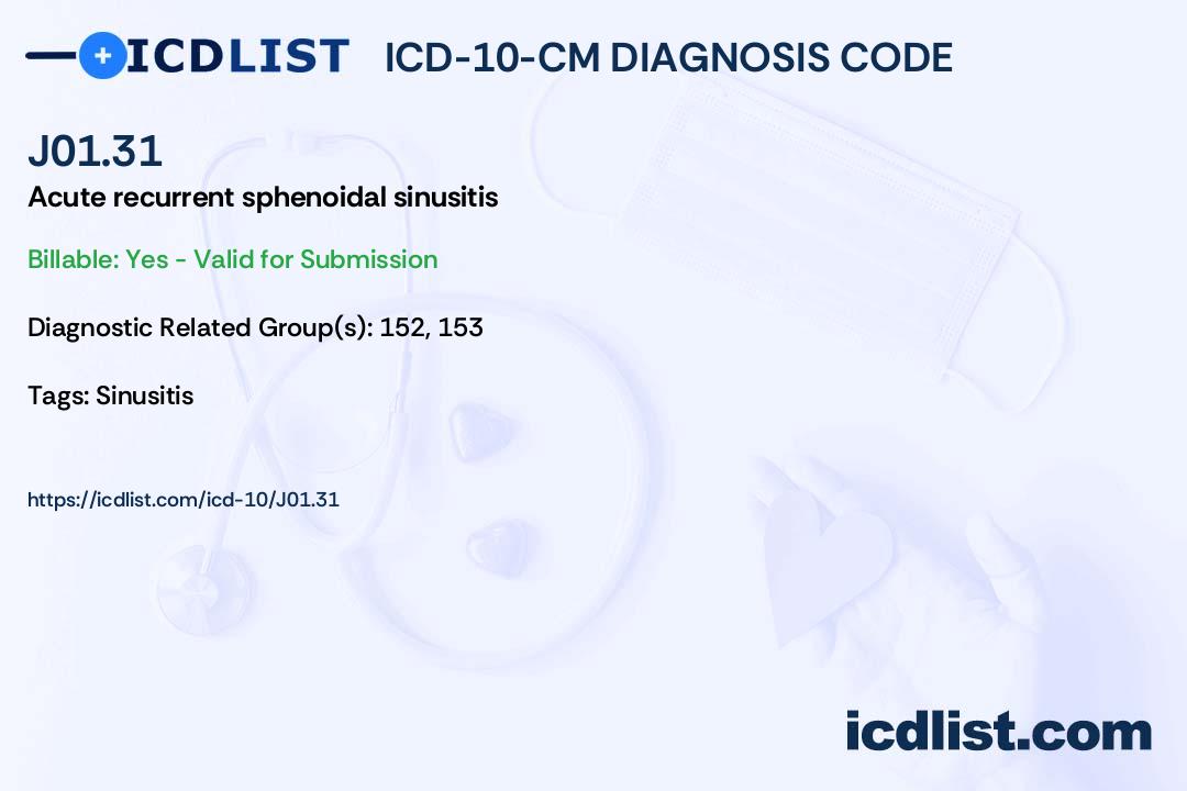 ICD-10-CM Diagnosis Code J01.31 - Acute recurrent sphenoidal sinusitis