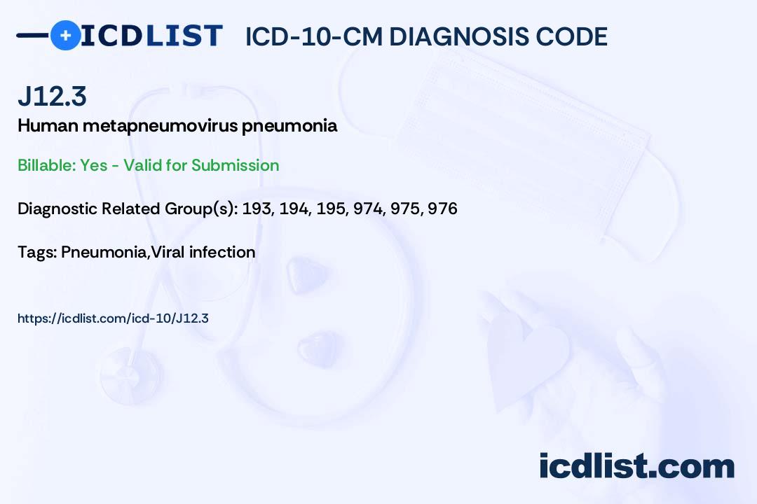 ICD-10-CM Diagnosis Code J12.3 - Human metapneumovirus pneumonia