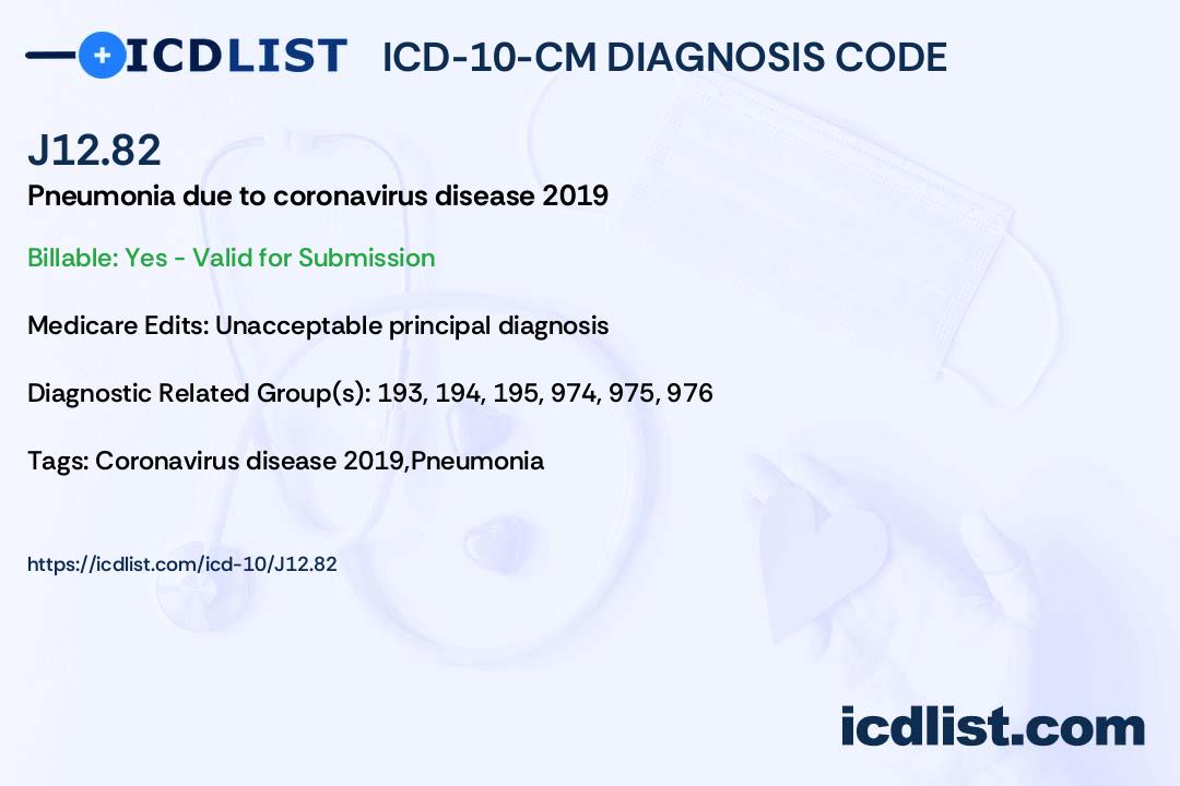 ICD-10-CM Diagnosis Code J12.82 - Pneumonia due to coronavirus disease 2019