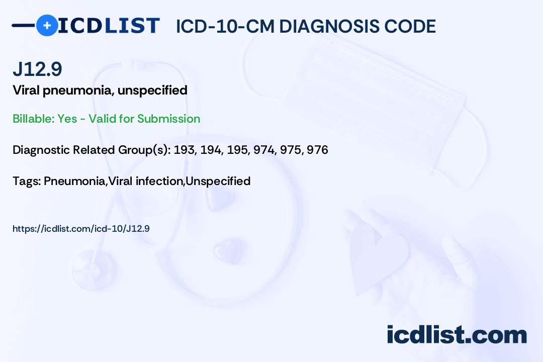 ICD-10-CM Diagnosis Code J12.9 - Viral pneumonia, unspecified