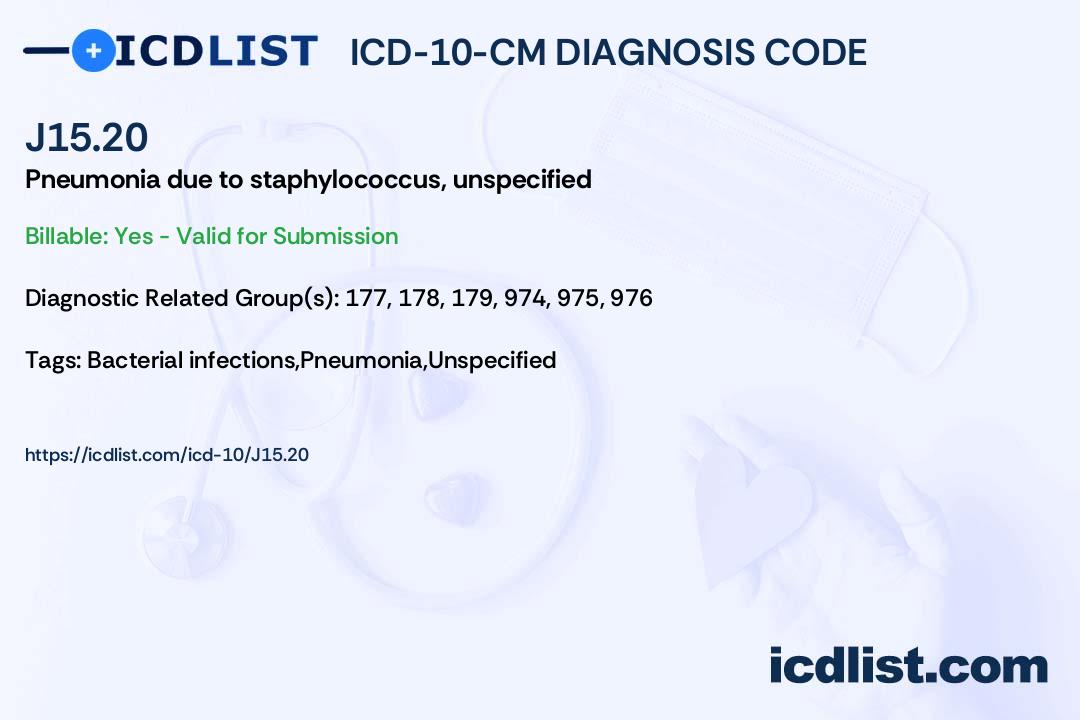 ICD-10-CM Diagnosis Code J15.20 - Pneumonia due to staphylococcus ...