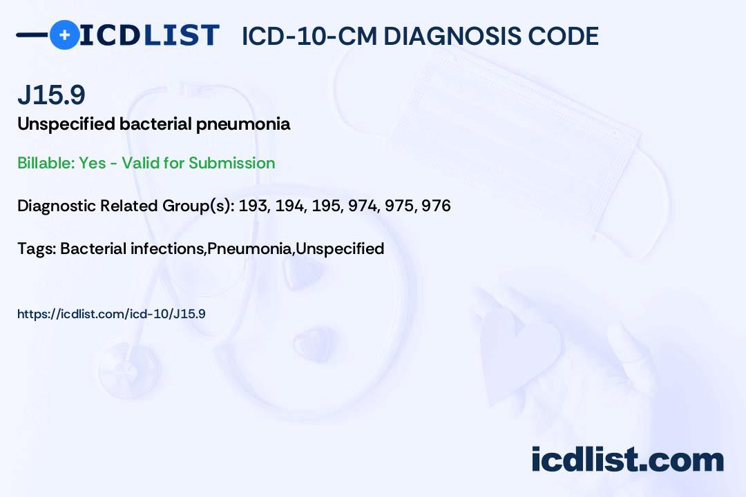 ICD-10-CM Diagnosis Code J15.9 - Unspecified bacterial pneumonia