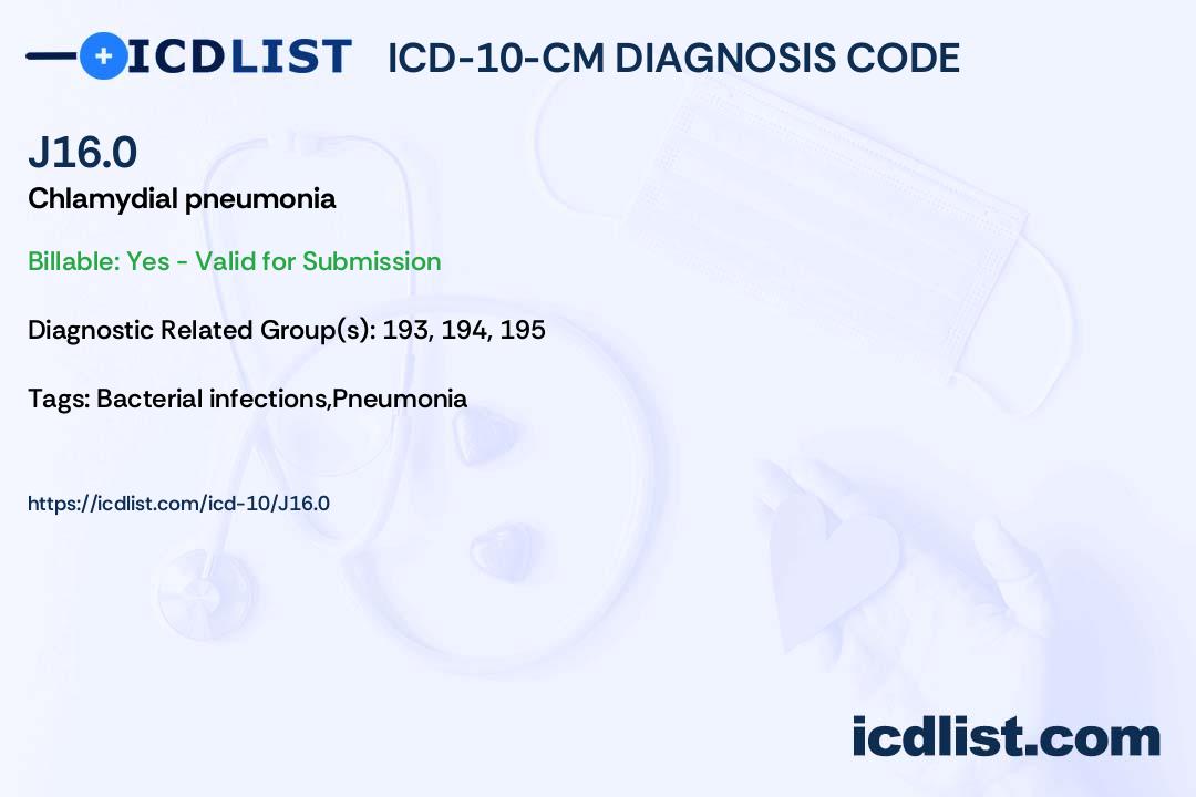 ICD-10-CM Diagnosis Code J16.0 - Chlamydial pneumonia