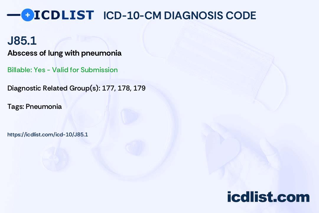 ICD-10-CM Diagnosis Code J85.1 - Abscess of lung with pneumonia