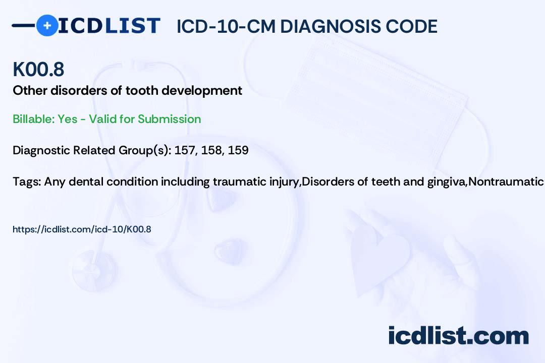 ICD-10-CM Diagnosis Code K00.8 - Other disorders of tooth development