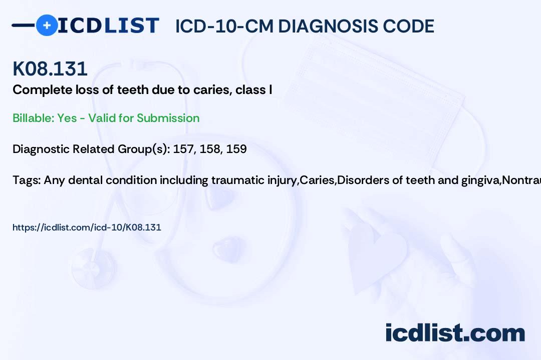 ICD-10-CM Diagnosis Code K08.131 - Complete loss of teeth due to caries ...