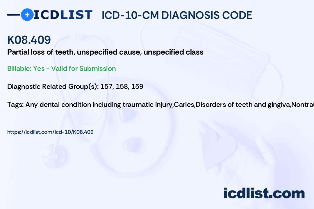 ICD-10-CM Diagnosis Code K08.409 - Partial loss of teeth, unspecified ...