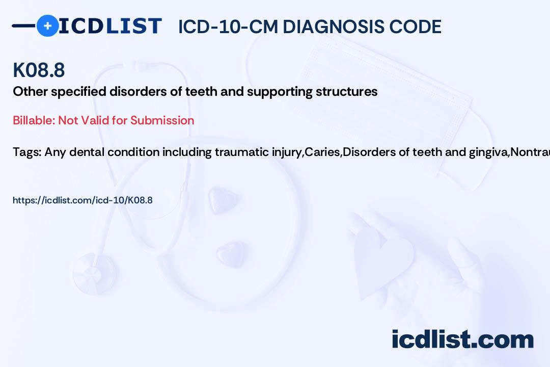 ICD-10-CM Diagnosis Code K08.8 - Other specified disorders of teeth and supporting structures