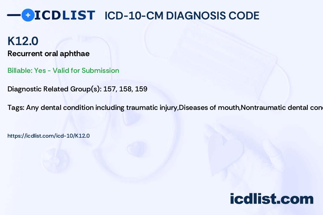 ICD-10-CM Diagnosis Code K12.0 - Recurrent oral aphthae