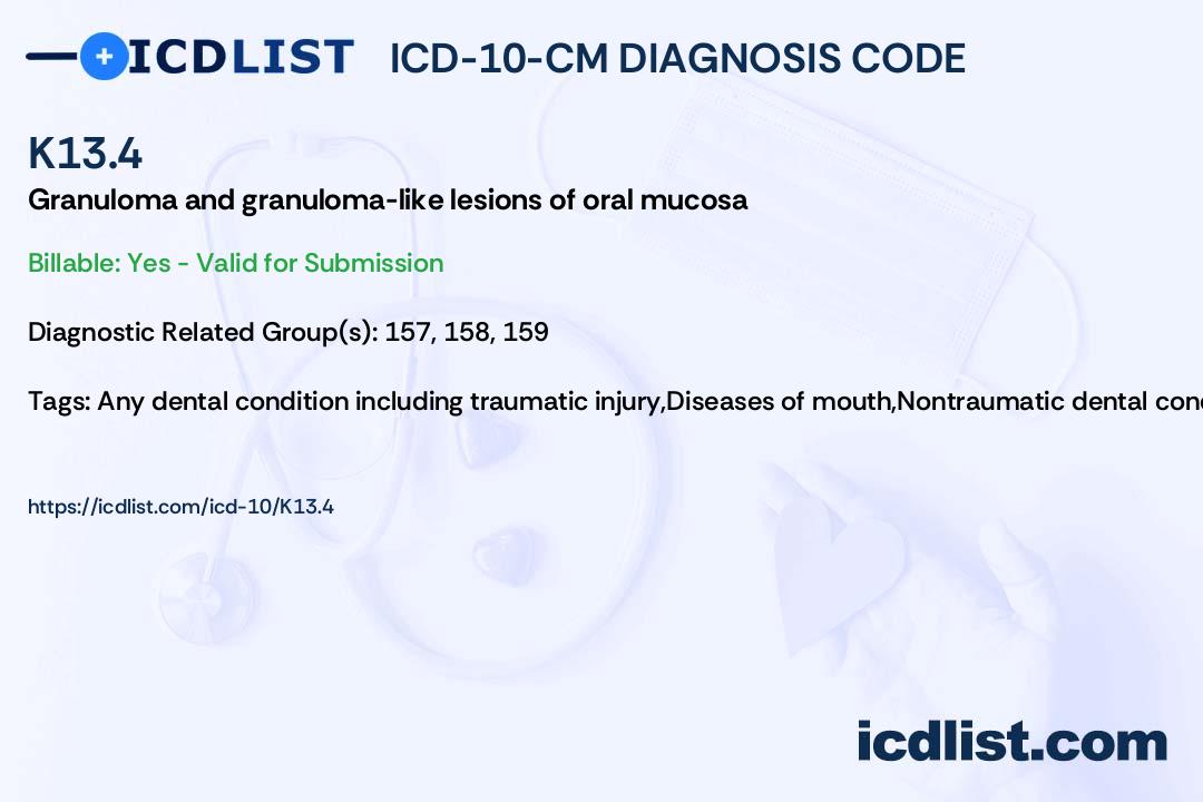 ICD-10-CM Diagnosis Code K13.4 - Granuloma and granuloma-like lesions ...