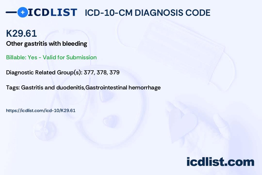 ICD-10-CM Diagnosis Code K29.61 - Other gastritis with bleeding