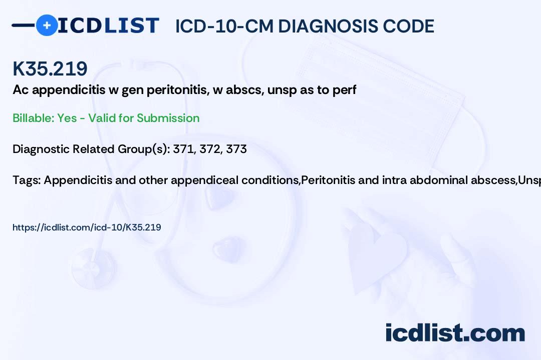 ICD-10-CM Diagnosis Code K35.219 - Acute appendicitis with generalized ...