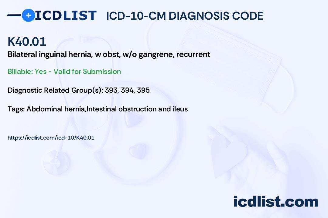 ICD-10-CM Diagnosis Code K40.01 - Bilateral inguinal hernia, with ...
