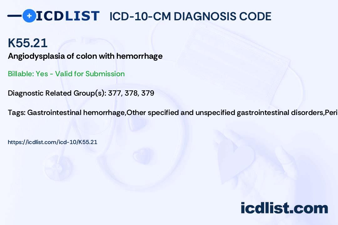 ICD-10-CM Diagnosis Code K55.21 - Angiodysplasia of colon with hemorrhage
