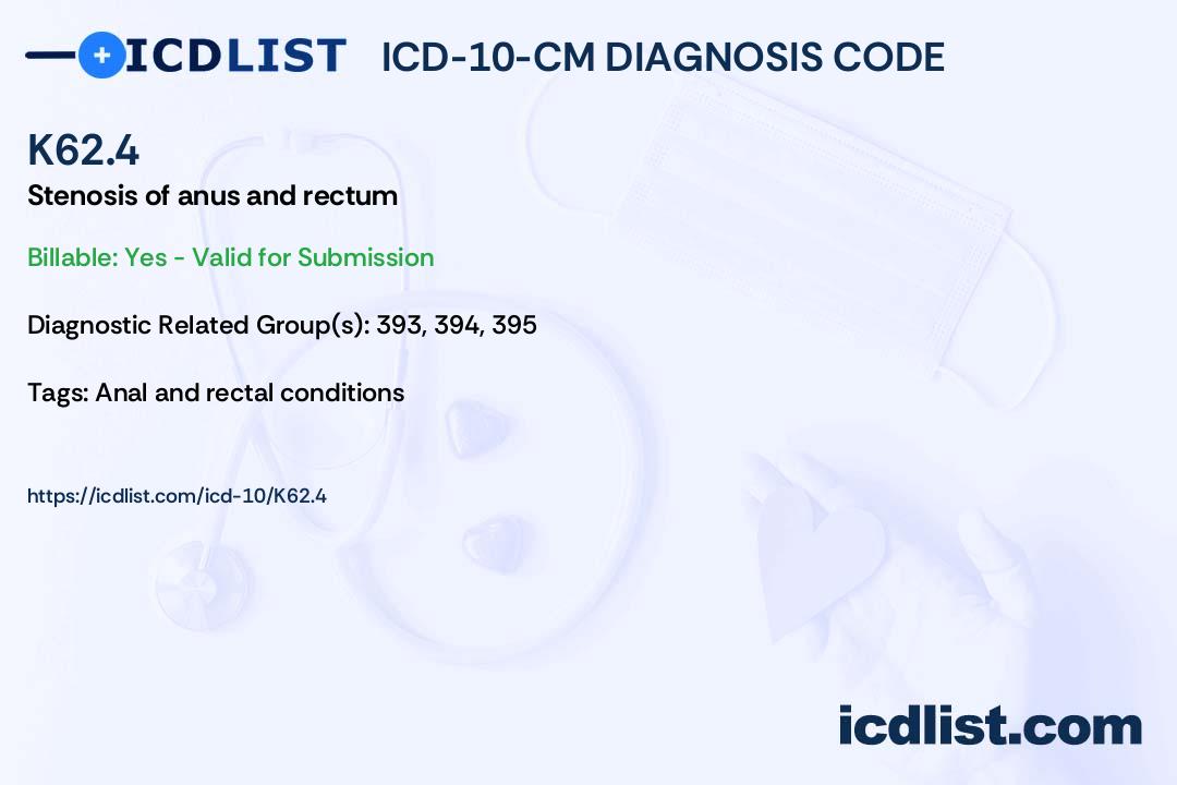 ICD-10-CM Diagnosis Code K62.4 - Stenosis of anus and rectum
