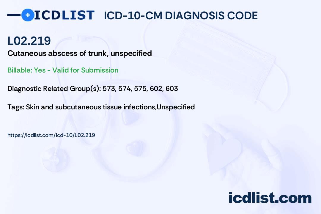 ICD-10-CM Diagnosis Code L02.219 - Cutaneous abscess of trunk, unspecified