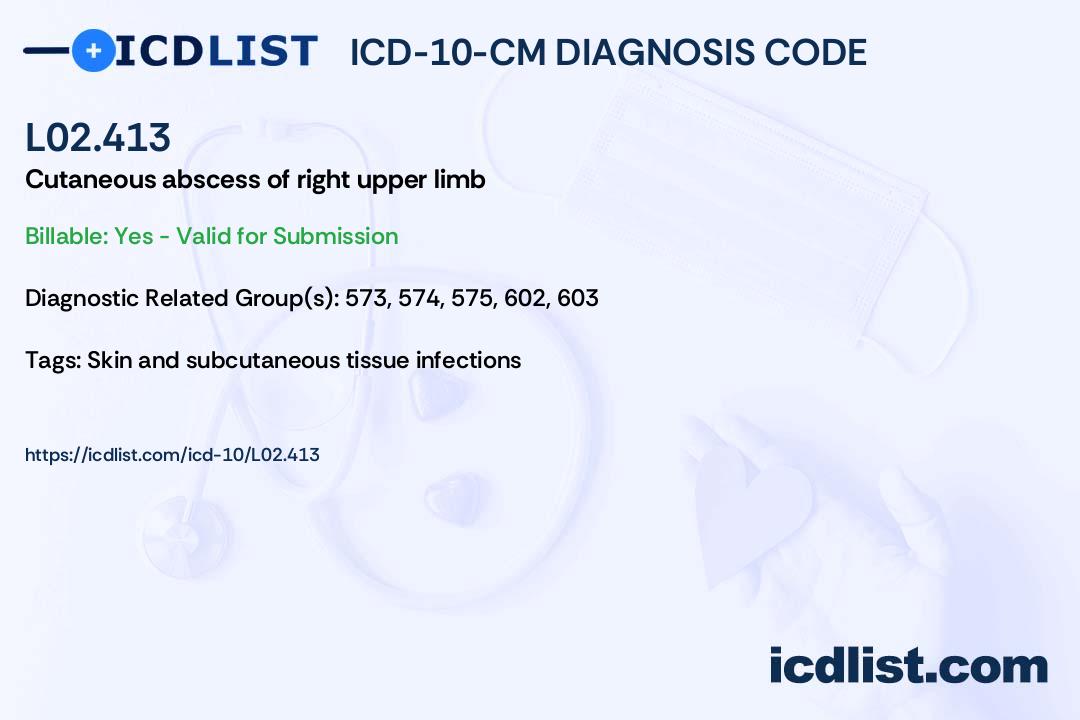 ICD-10-CM Diagnosis Code L02.413 - Cutaneous abscess of right upper limb