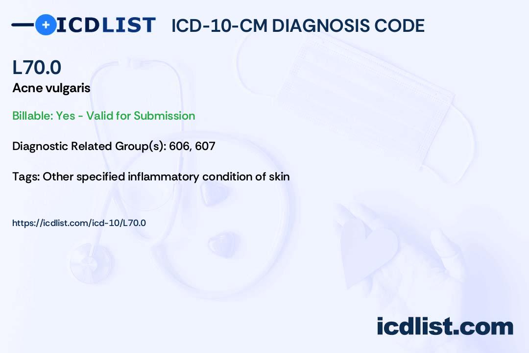 ICD 10 CM Diagnosis Code L70 0 Acne Vulgaris ICD 10 CM Diagnosis Code L70 0 Acne Vulgaris