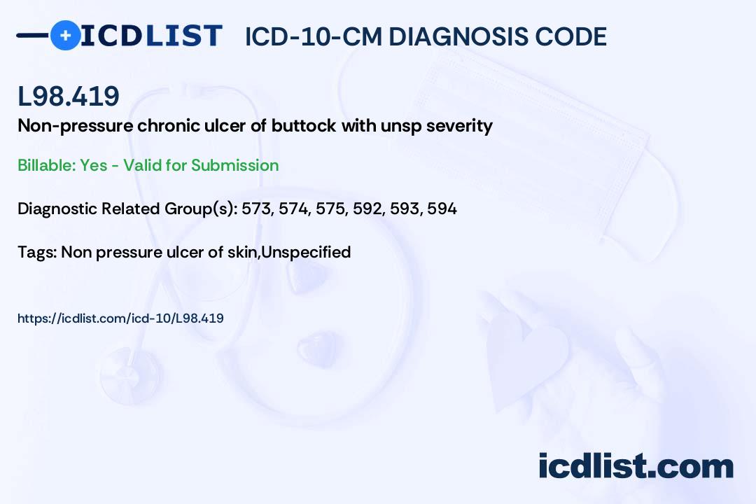 ICD 10 CM Diagnosis Code L98 419 Non pressure Chronic Ulcer Of ICD 10 CM Diagnosis Code L98 419 Non pressure Chronic Ulcer Of