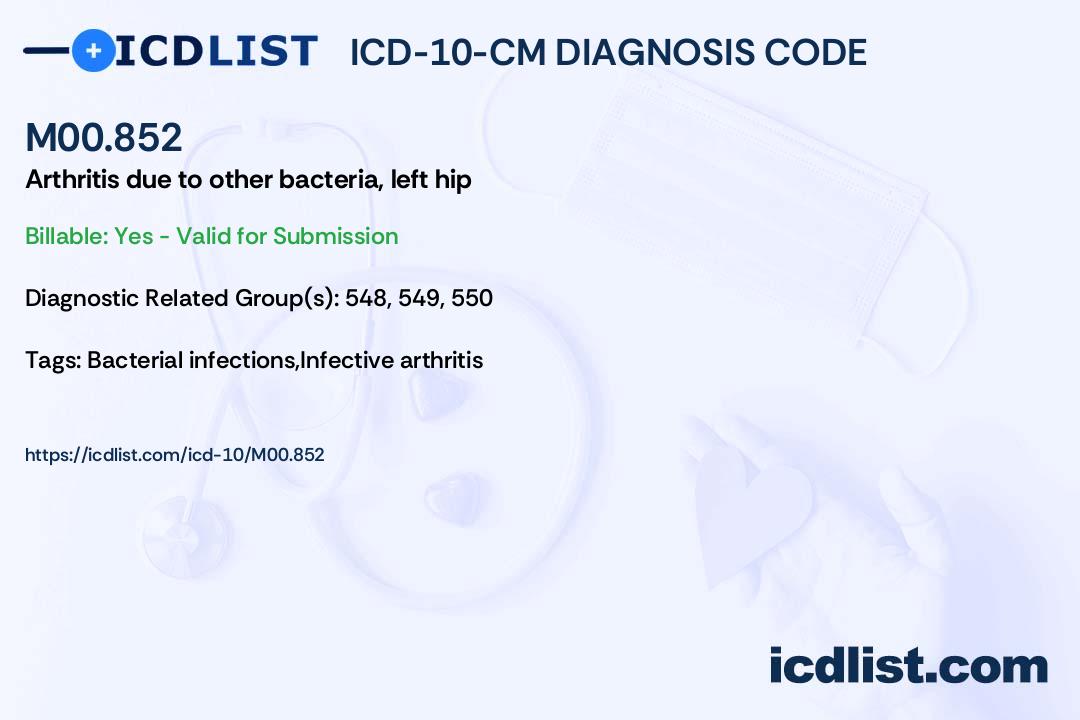 ICD-10-CM Diagnosis Code M00.852 - Arthritis due to other bacteria ...