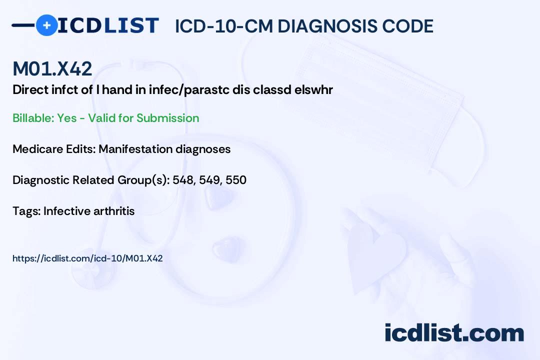 ICD-10-CM Diagnosis Code M01.X42 - Direct infection of left hand in ...