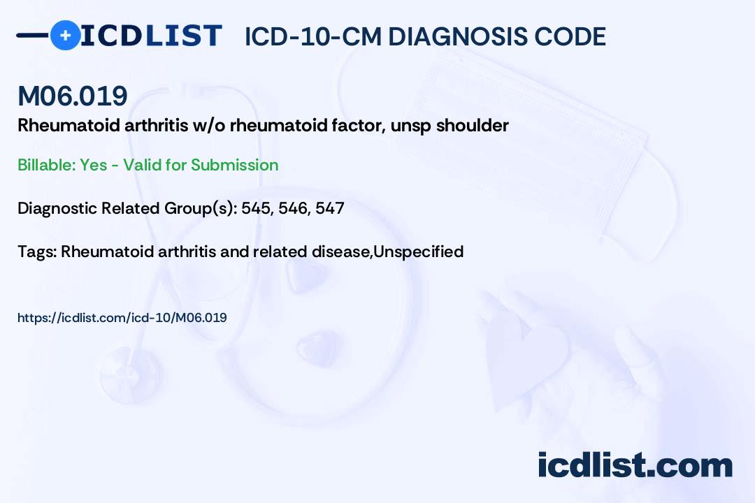 ICD-10-CM Diagnosis Code M06.019 - Rheumatoid arthritis without ...