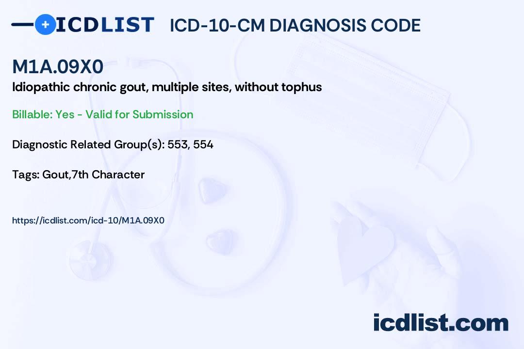 ICD-10-CM Diagnosis Code M1A.09X0 - Idiopathic chronic gout, multiple ...