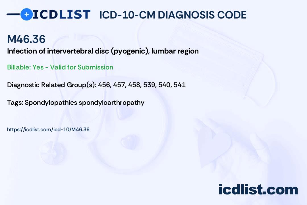 ICD-10-CM Diagnosis Code M46.36 - Infection of intervertebral disc ...