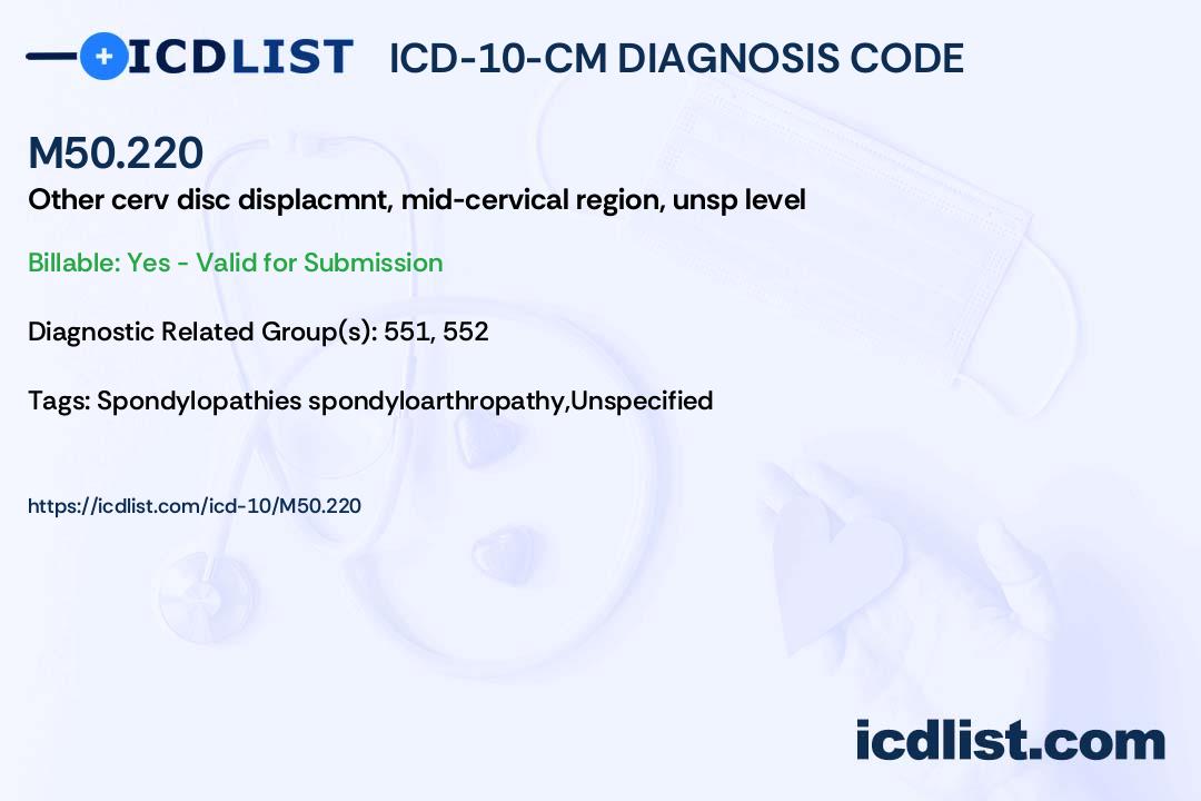 ICD-10-CM Diagnosis Code M50.220 - Other cervical disc displacement ...