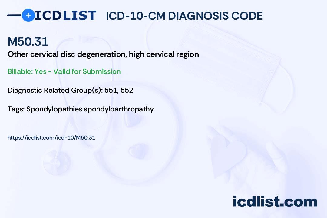 ICD-10-CM Diagnosis Code M50.31 - Other cervical disc degeneration ...