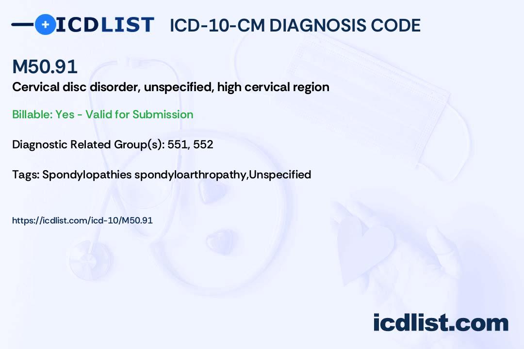 ICD-10-CM Diagnosis Code M50.91 - Cervical disc disorder, unspecified ...