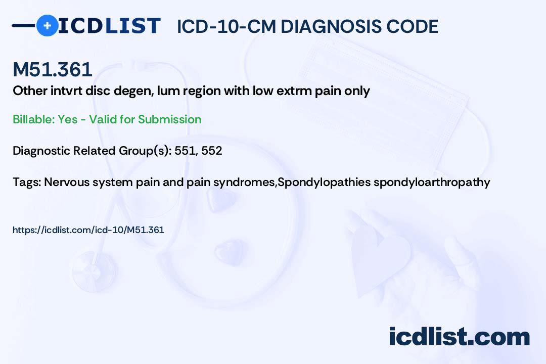 ICD-10-CM Diagnosis Code M51.361 - Other intervertebral disc ...