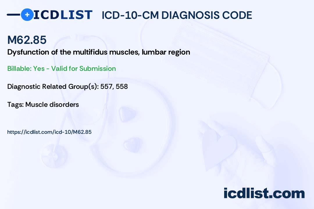 ICD-10-CM Diagnosis Code M62.85 - Dysfunction of the multifidus muscles, lumbar region