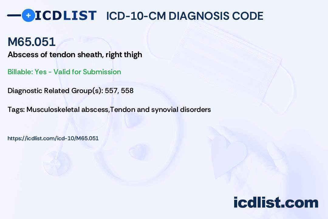 ICD-10-CM Diagnosis Code M65.051 - Abscess of tendon sheath, right thigh