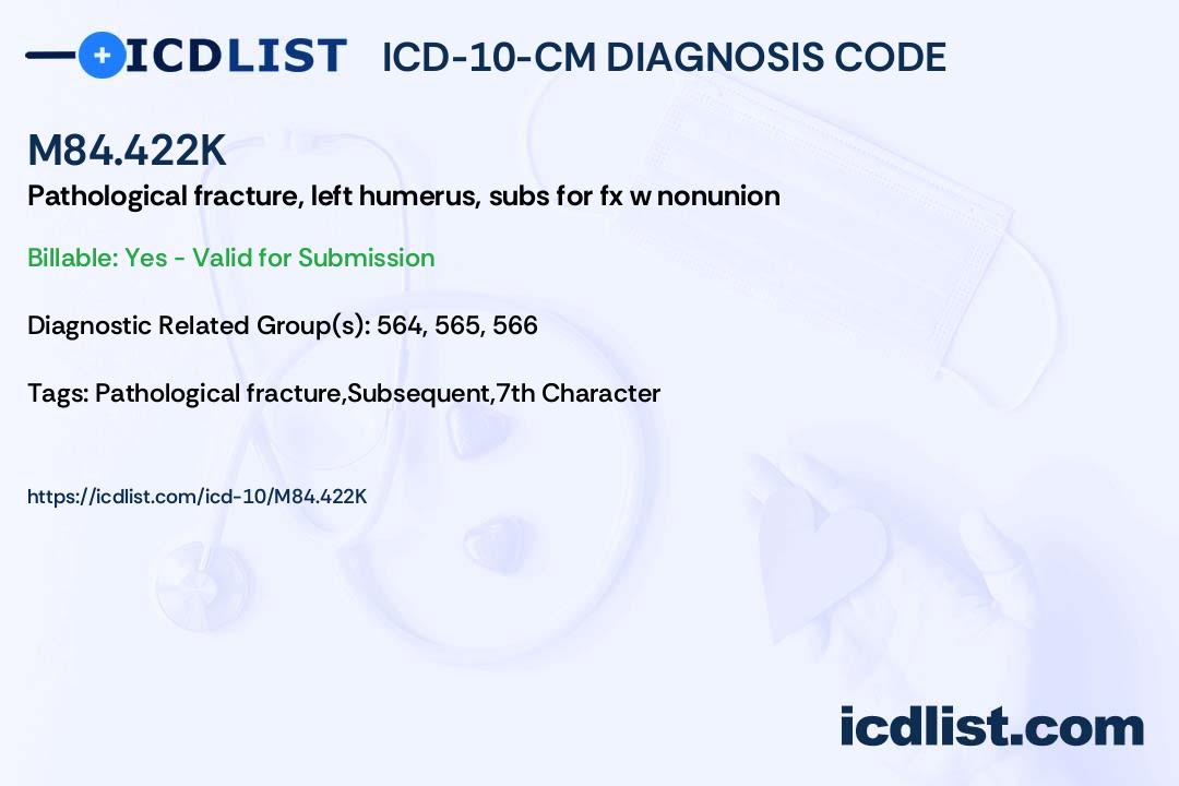 ICD-10-CM Diagnosis Code M84.422K - Pathological fracture, left humerus ...