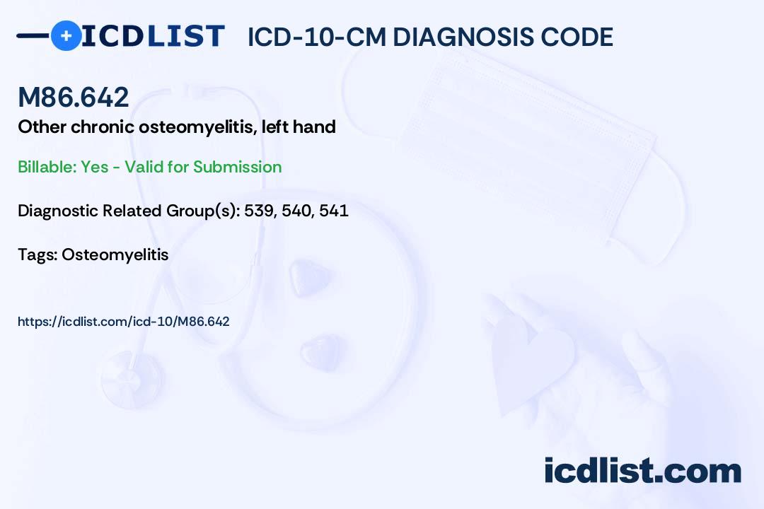 ICD-10-CM Diagnosis Code M86.642 - Other chronic osteomyelitis, left hand