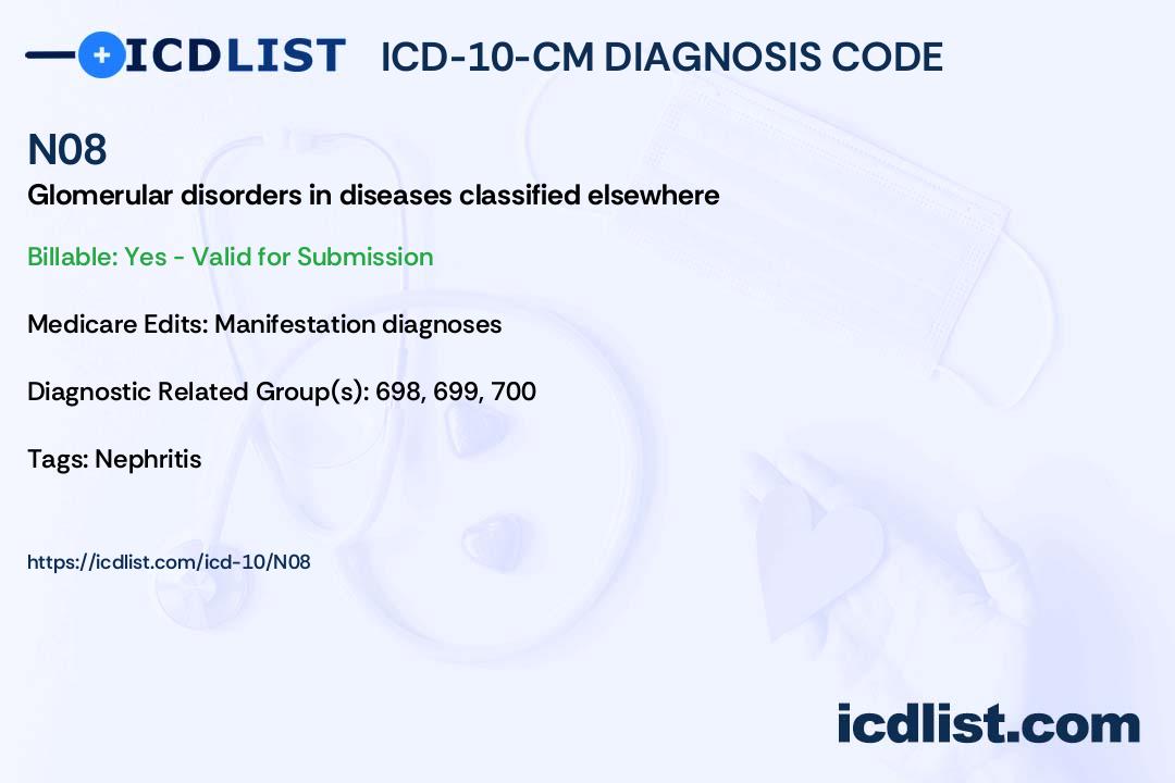 ICD-10-CM Diagnosis Code N08 - Glomerular disorders in diseases ...