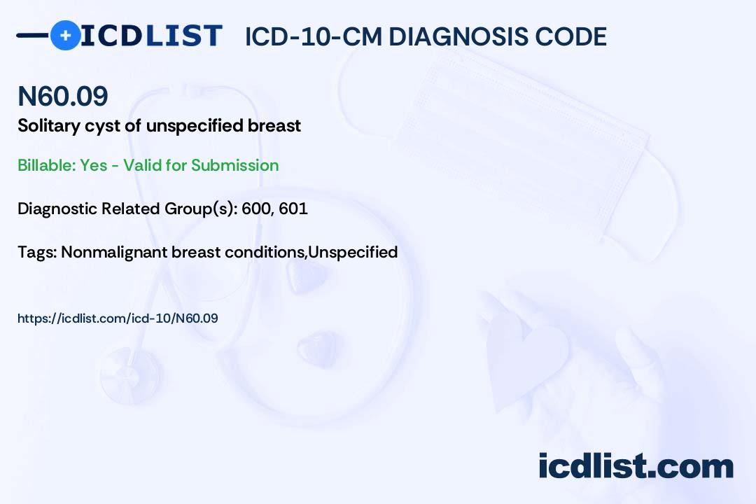 ICD-10-CM Diagnosis Code N60.09 - Solitary cyst of unspecified breast