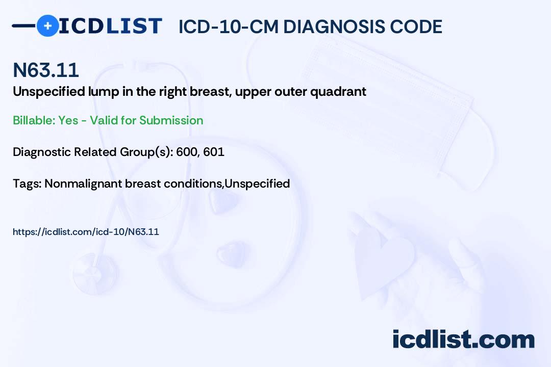 ICD 10 CM Diagnosis Code N63 11 Unspecified Lump In The Right Breast