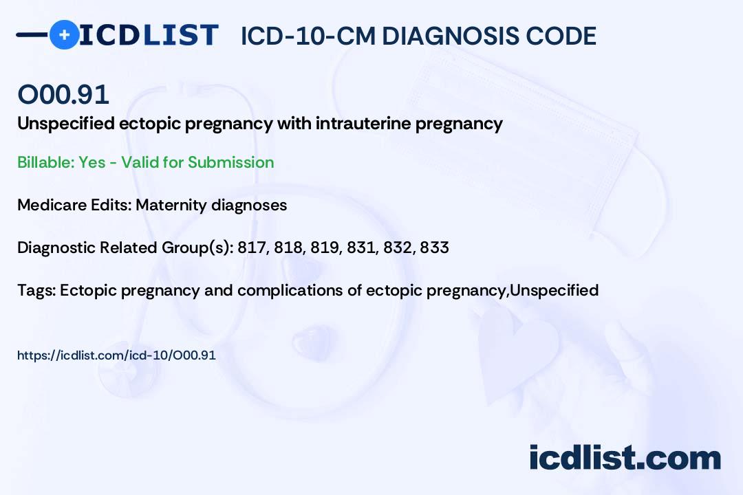 ICD-10-CM Diagnosis Code O00.91 - Unspecified ectopic pregnancy with ...