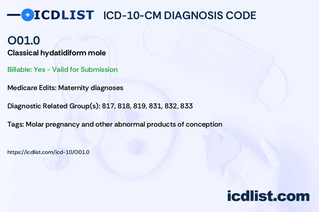 ICD-10-CM Diagnosis Code O01.0 - Classical hydatidiform mole