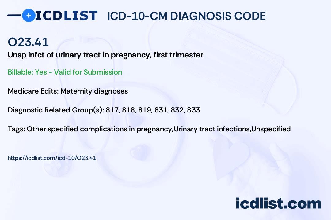 ICD-10-CM Diagnosis Code O23.41 - Unspecified infection of urinary ...