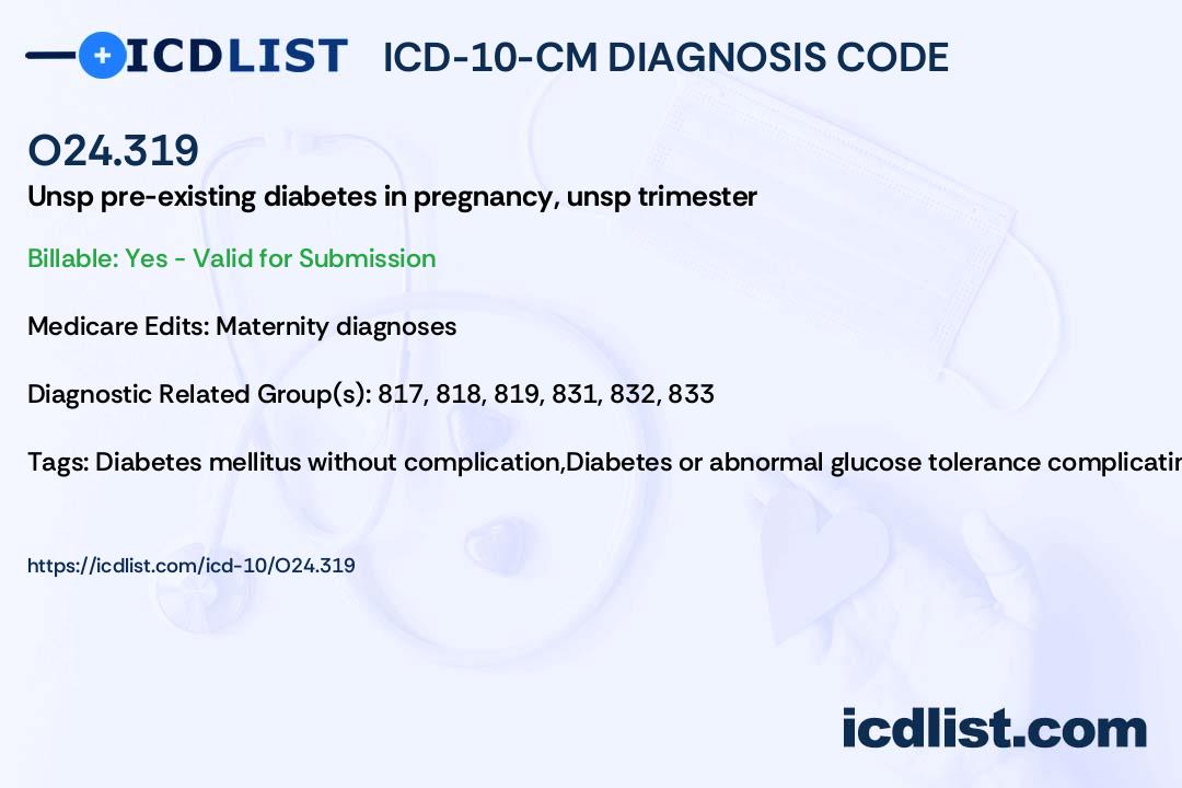 ICD-10-CM Diagnosis Code O24.319 - Unspecified pre-existing diabetes ...