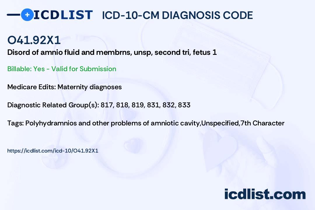 ICD-10-CM Diagnosis Code O41.92X1 - Disorder of amniotic fluid and ...